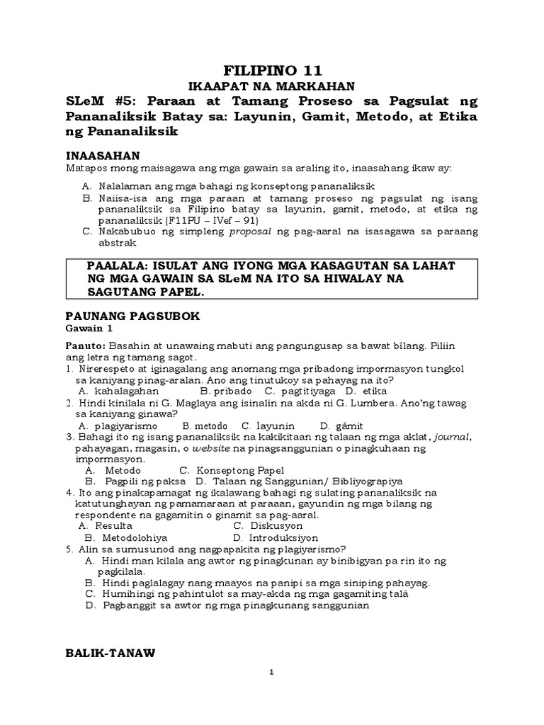 Slem 4 Grade 11 Week 5 6 Final | PDF