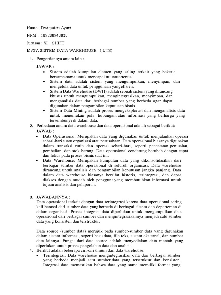 Uts Sistem Data Warehouse - Dwi Puteri Ayuni | PDF