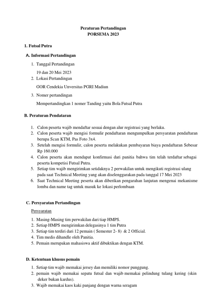 Peraturan Pertandingan Porsema 2023 | PDF