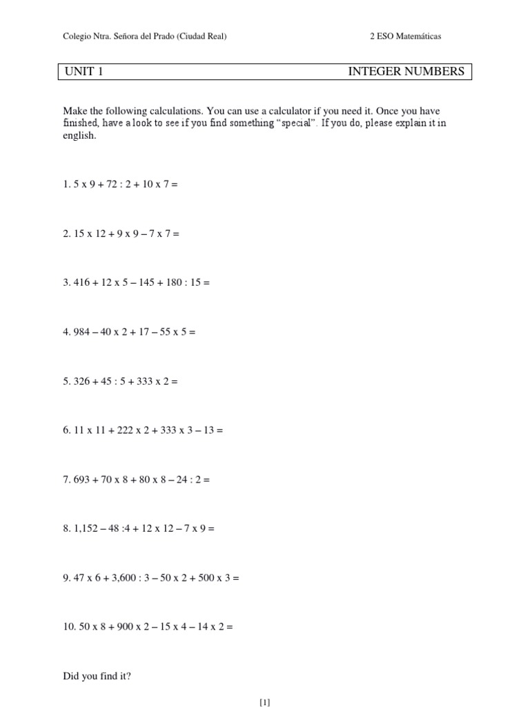 Unit 1 - "Special" Numbers | PDF