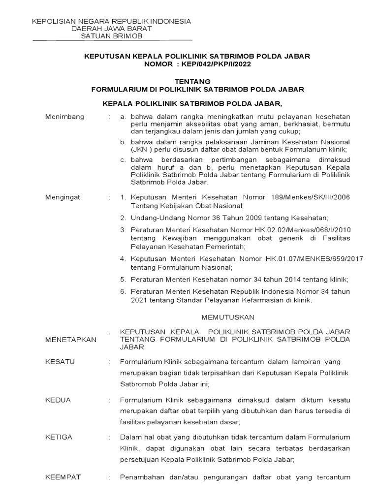 PKP 15.2 SK Formularium Obat Klinik | PDF