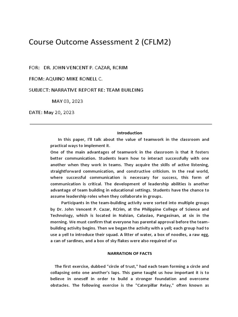 Coa 2 | PDF | Team Building | Behavior Modification