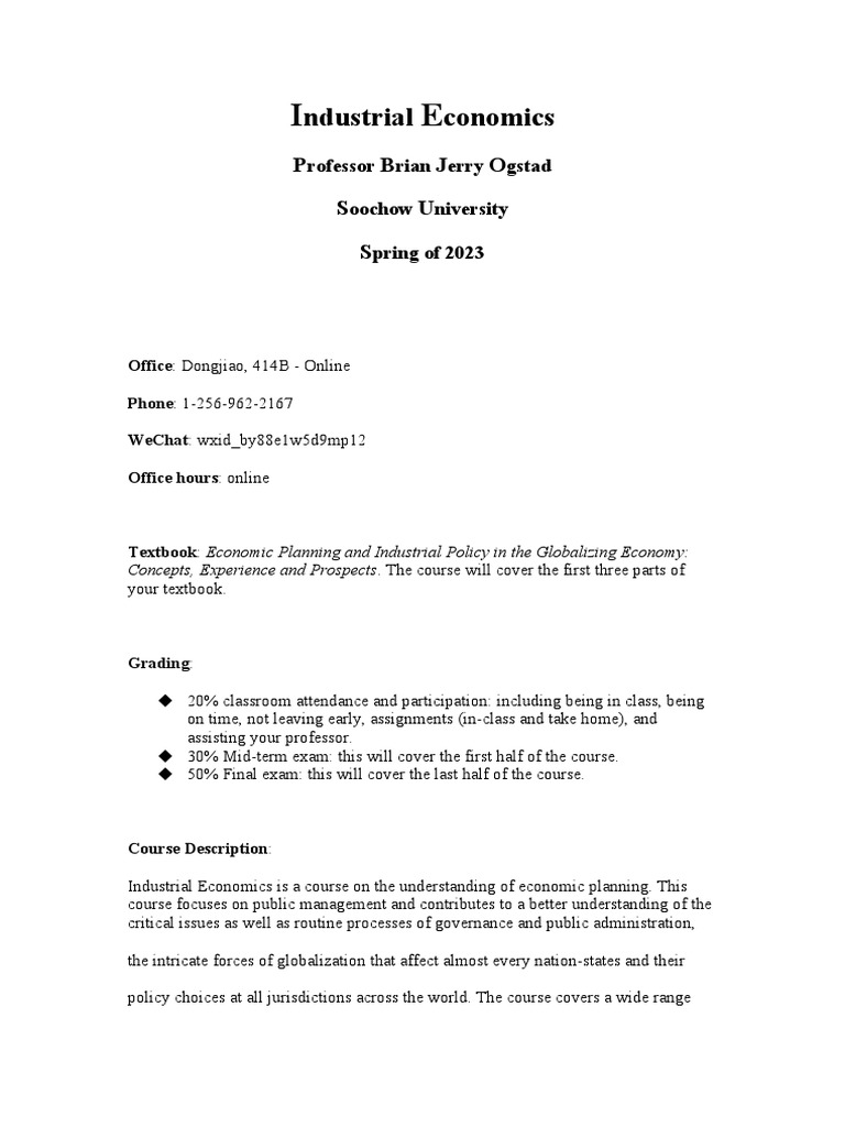 Industrial Economics Syllabus | PDF | Industrial Policy | Globalization