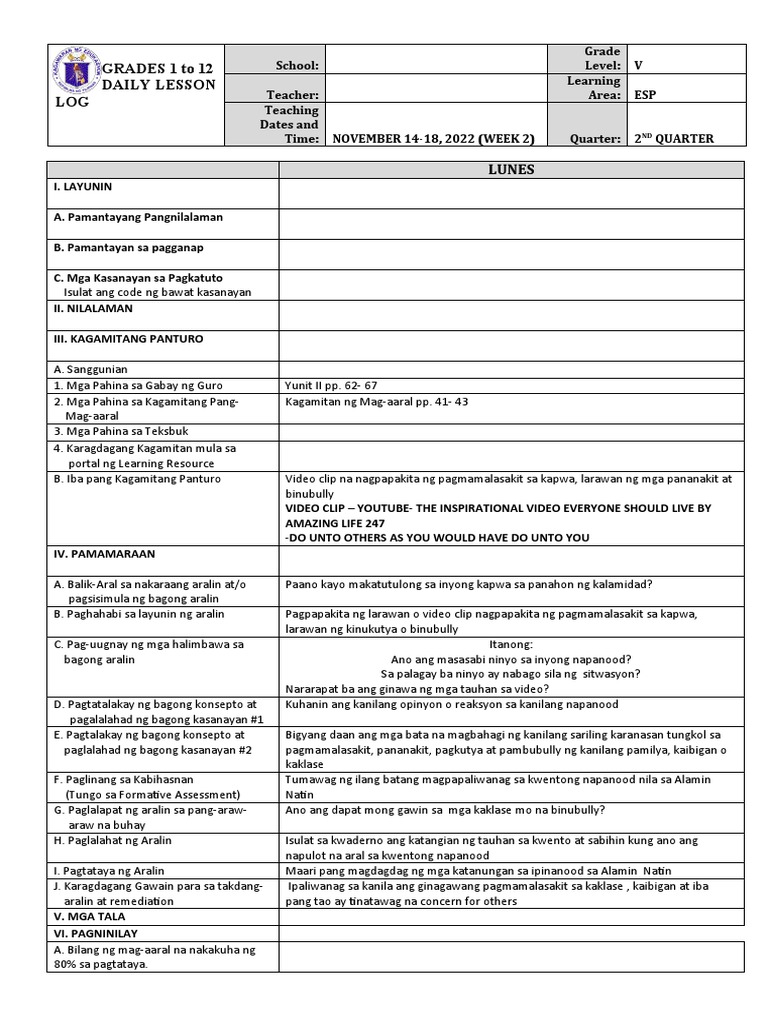 DLP - Esp 5 - Q2 - W2 | PDF