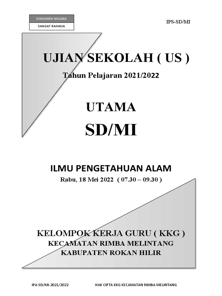 Sampul Ujian IPA SD 2022 Rimba Melintang | PDF
