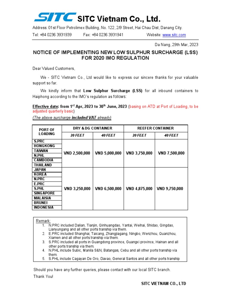 Sitc Notice of LSS Implementing 01 Apr-30 June 2023 | PDF