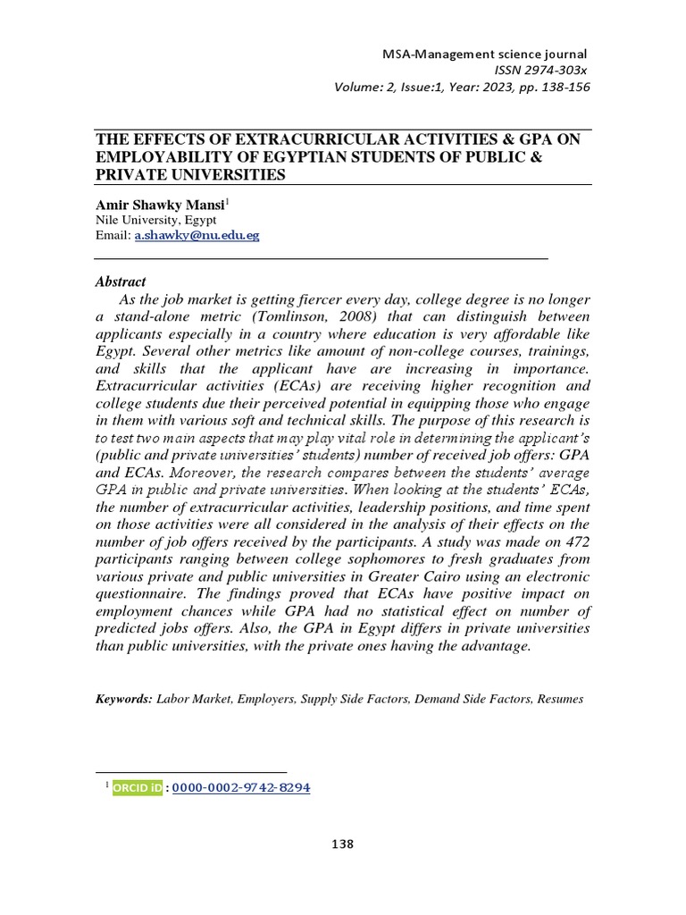 The Effects of Extracurricular Activities & Gpa On Employability of ...
