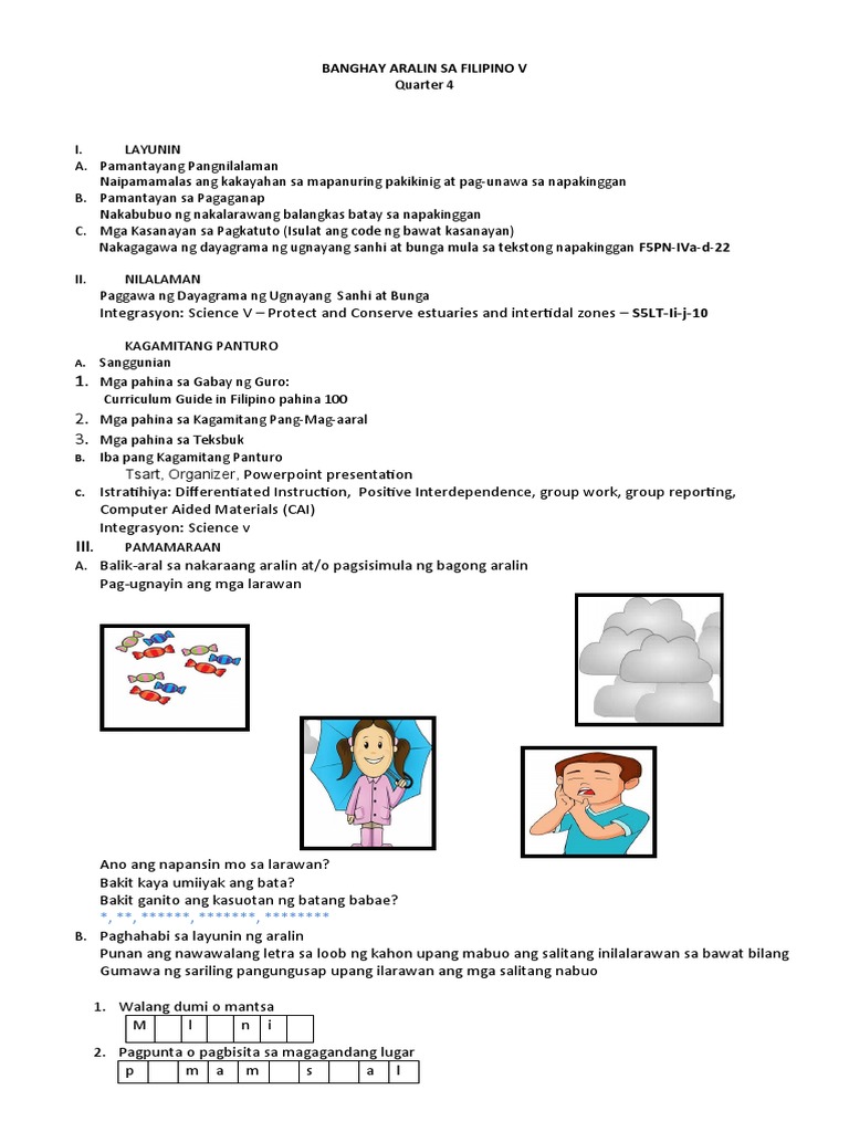 COT - DLP - FILIPINO 5 Paggawa NG Dayagrama NG Ugnayang Sanhi at Bunga ...