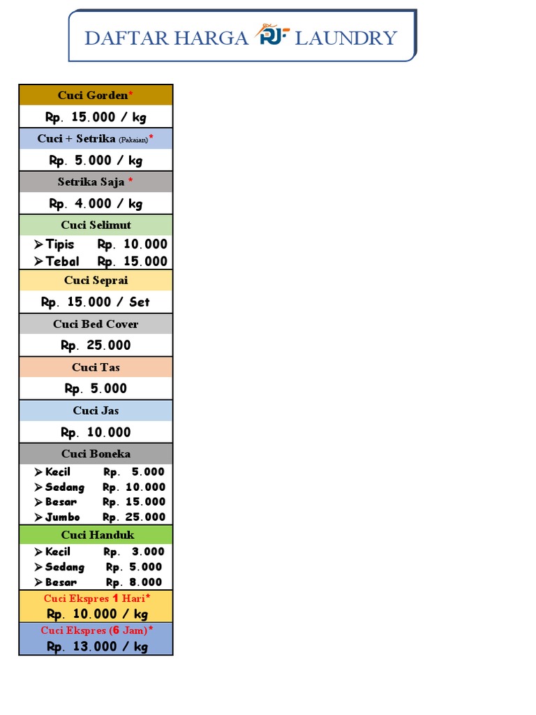 DAFTAR HARGA Laundry | PDF