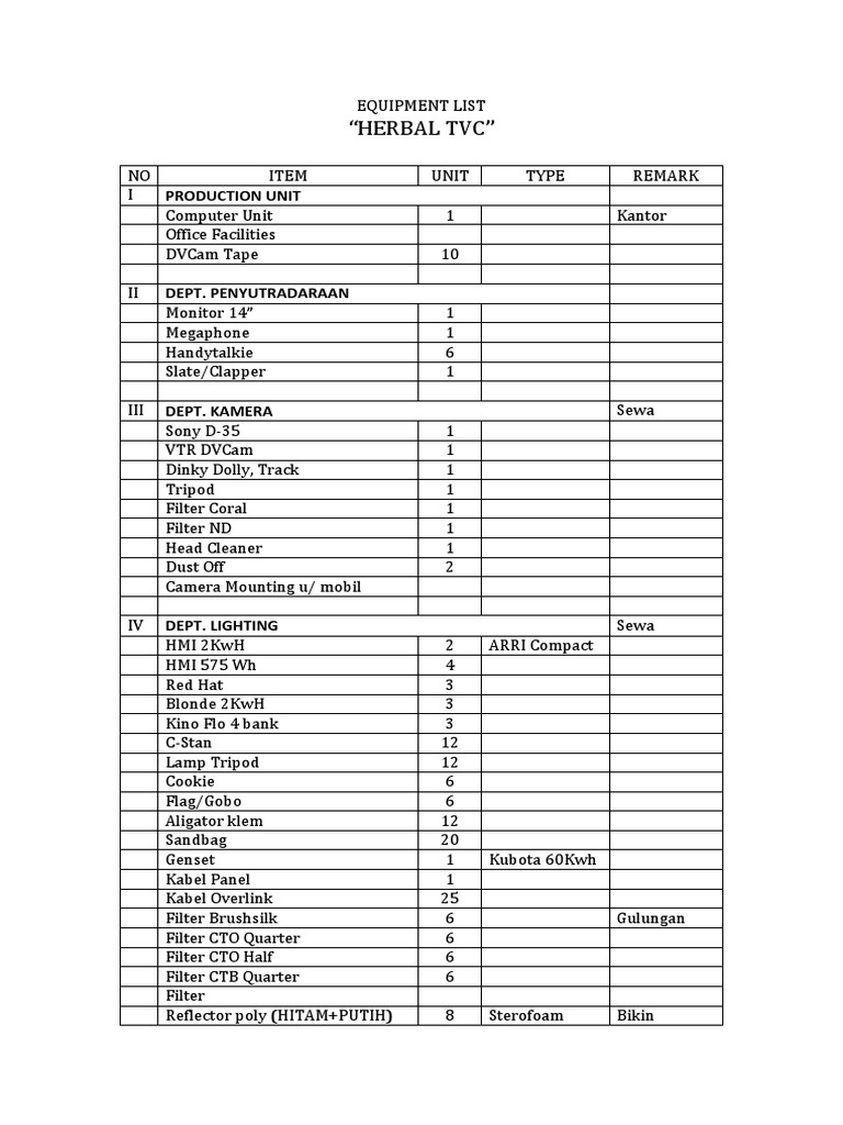 11equipment List | PDF | Components | Recording