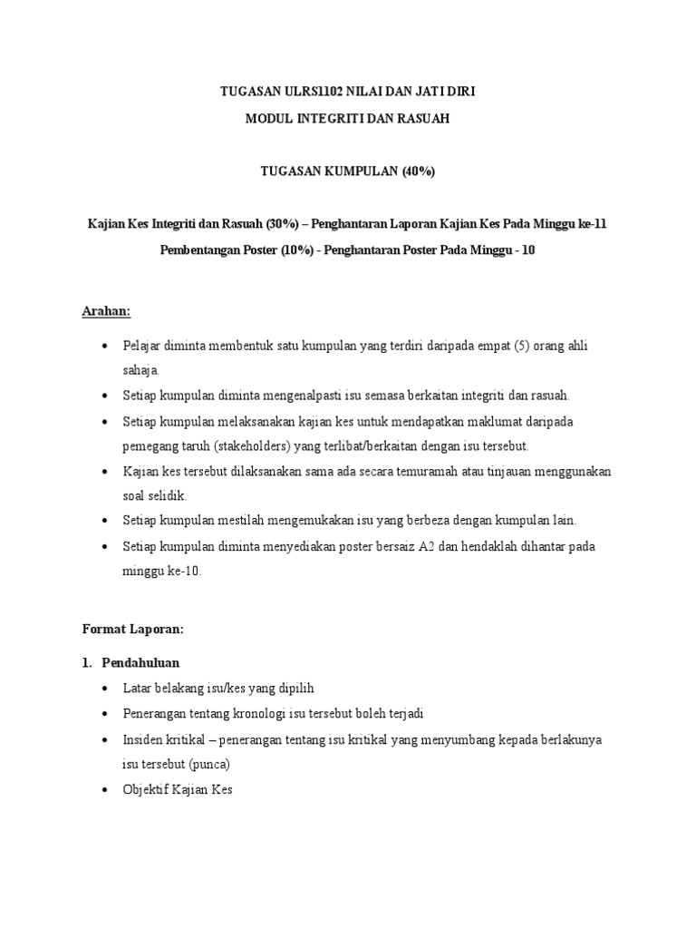 TUGASAN MODUL INTEGRITI DAN RASUAH (Edit) | PDF