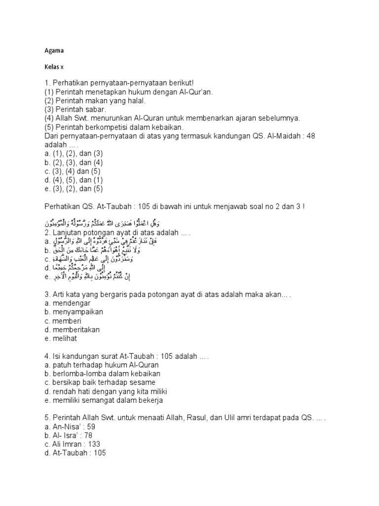 Soal Agama Kelas X | PDF