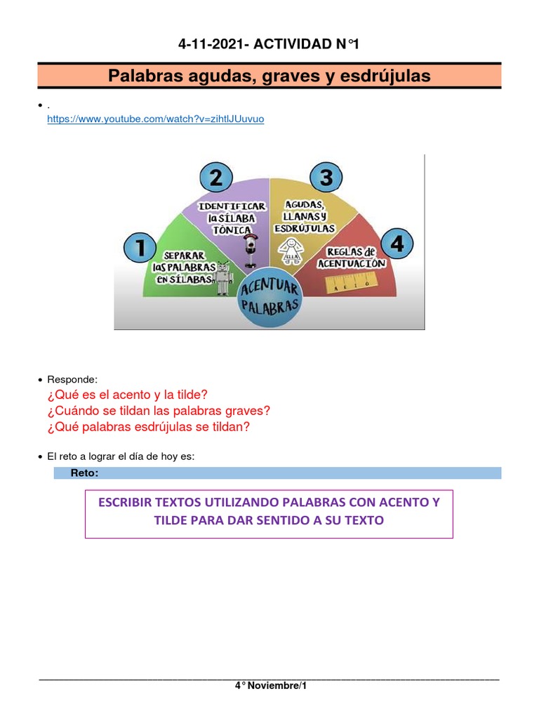 Palabras Agudas, Graves y Esdrújulas: 4-11-2021-ACTIVIDAD N°1 | PDF