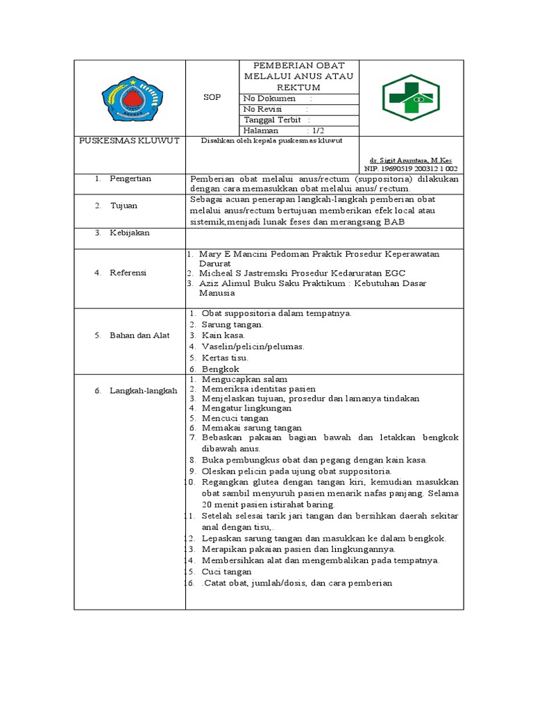 SOP Pemberian Obat Rektal | PDF