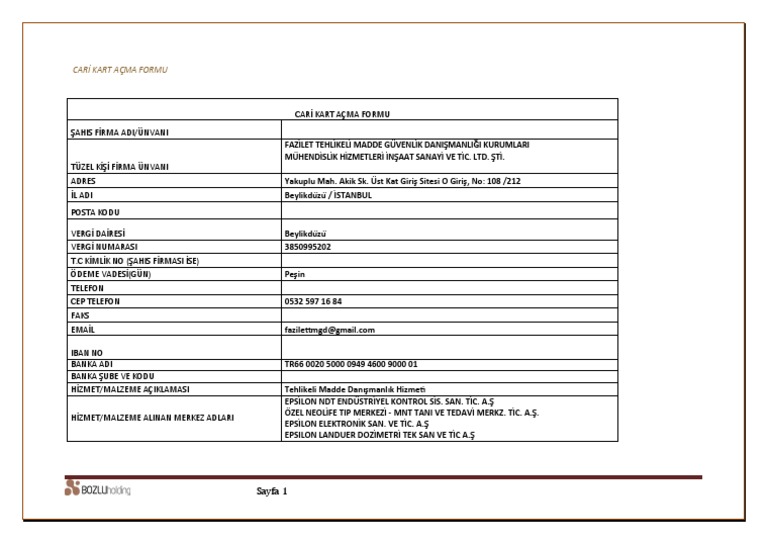 CARİ KART AÇMA FORM-Fazilet TMGDK | PDF