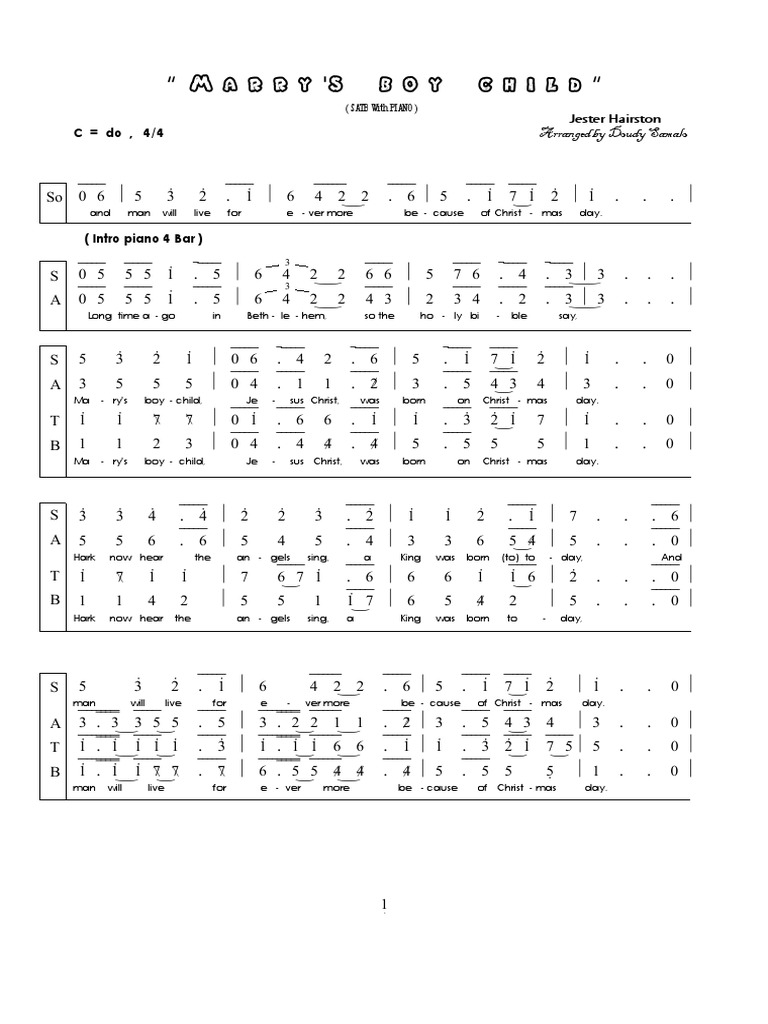 Mary's Boy Child - SATB With Piano | PDF