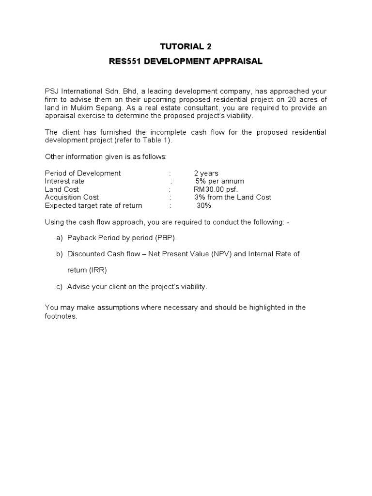 TUTORIAL 2 - Development Appraisal | PDF | Net Present Value | Business Economics