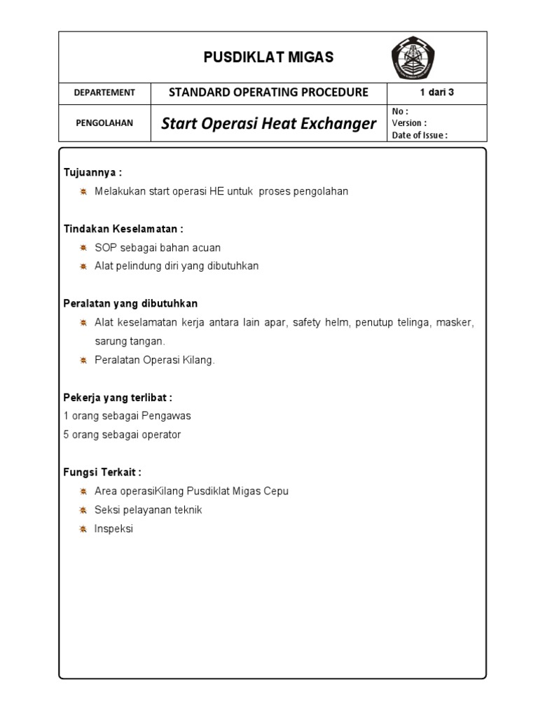 SOP Start Operasi HE | PDF