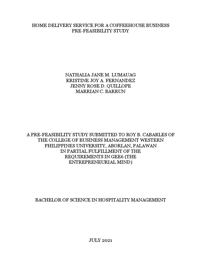 Barrun Fernandez Lumauag Quillope PRE FEASIBILITY STUDY | PDF | Return On Investment ...