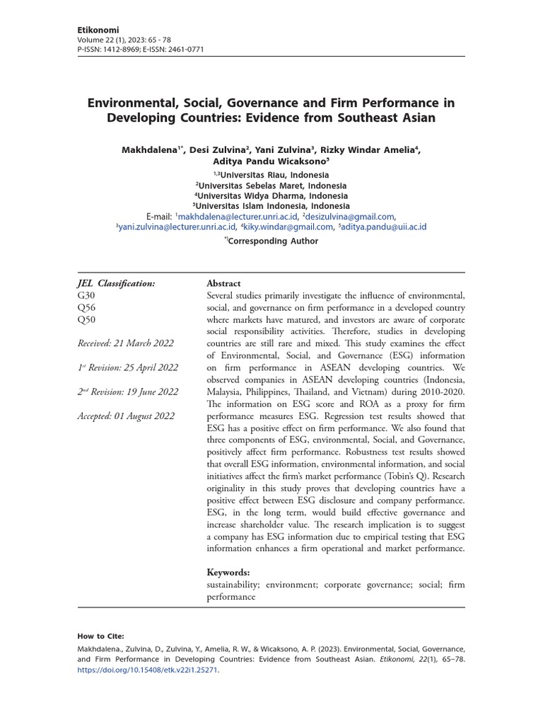 ESG and Firm Performance in Developing Countries E | PDF