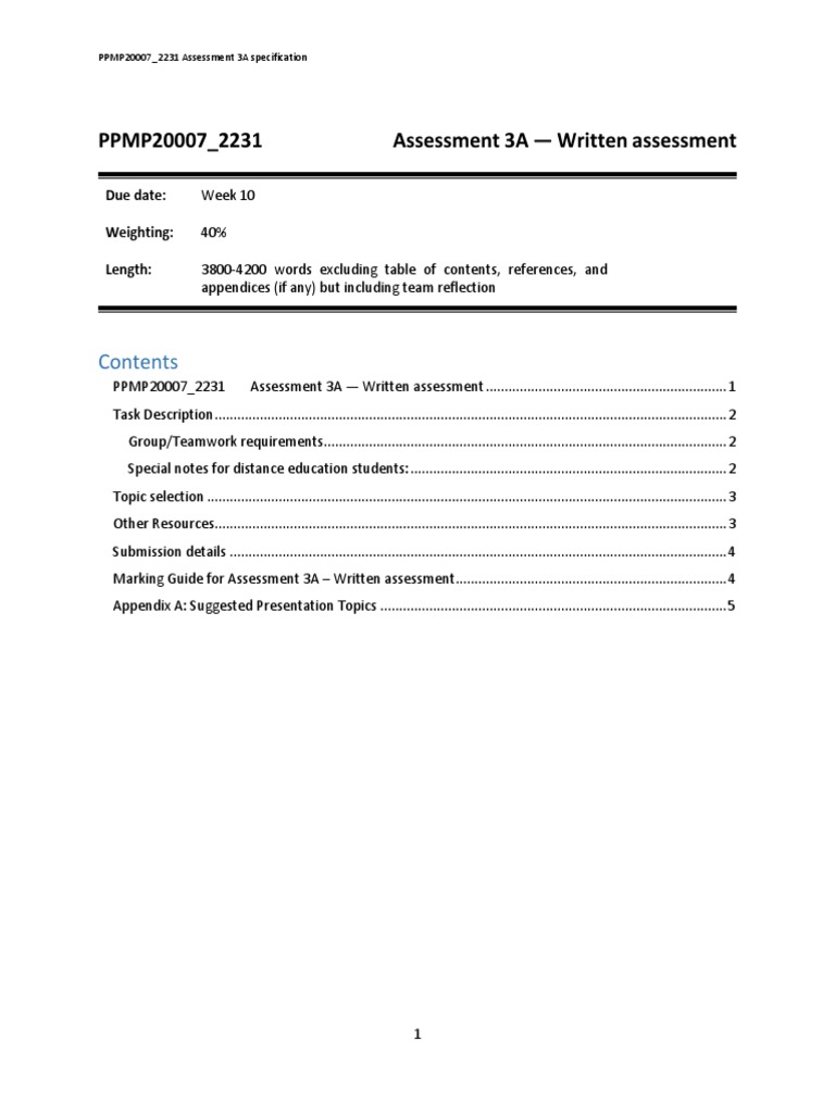 Assessment 3A Specification T2231 | PDF
