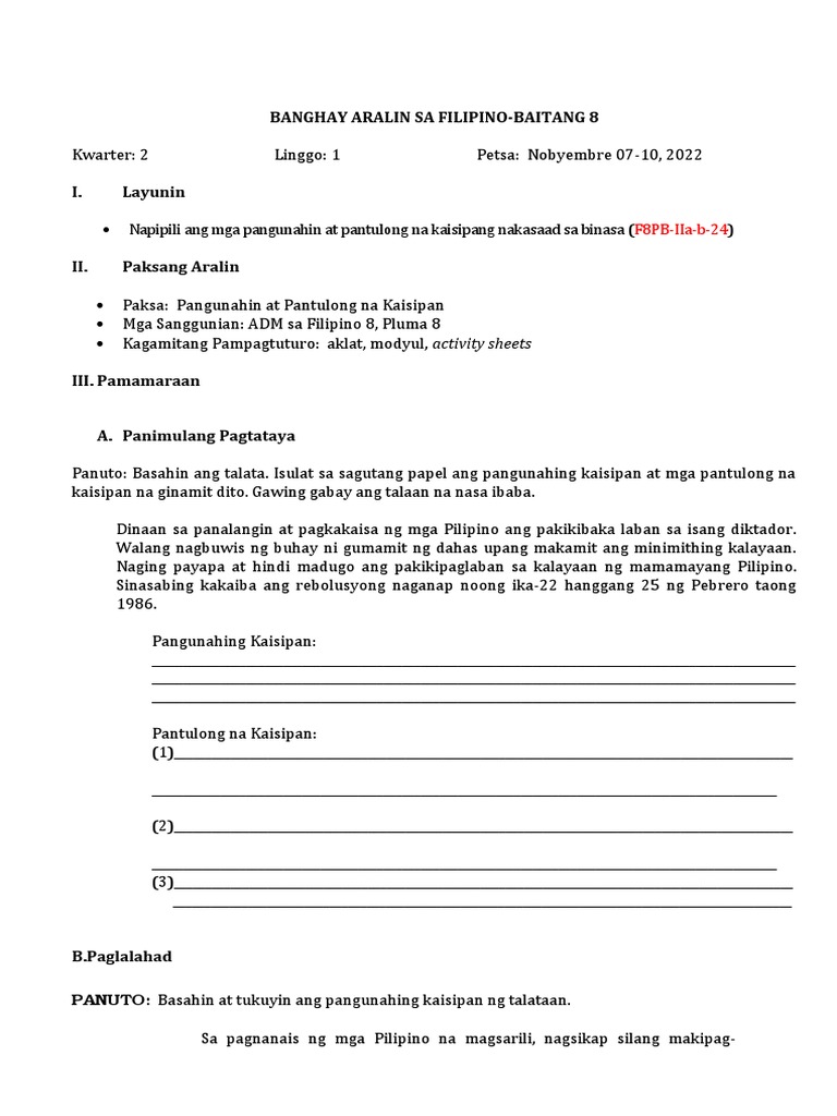 Filipino 8 - LP - Q2 - M1 | PDF