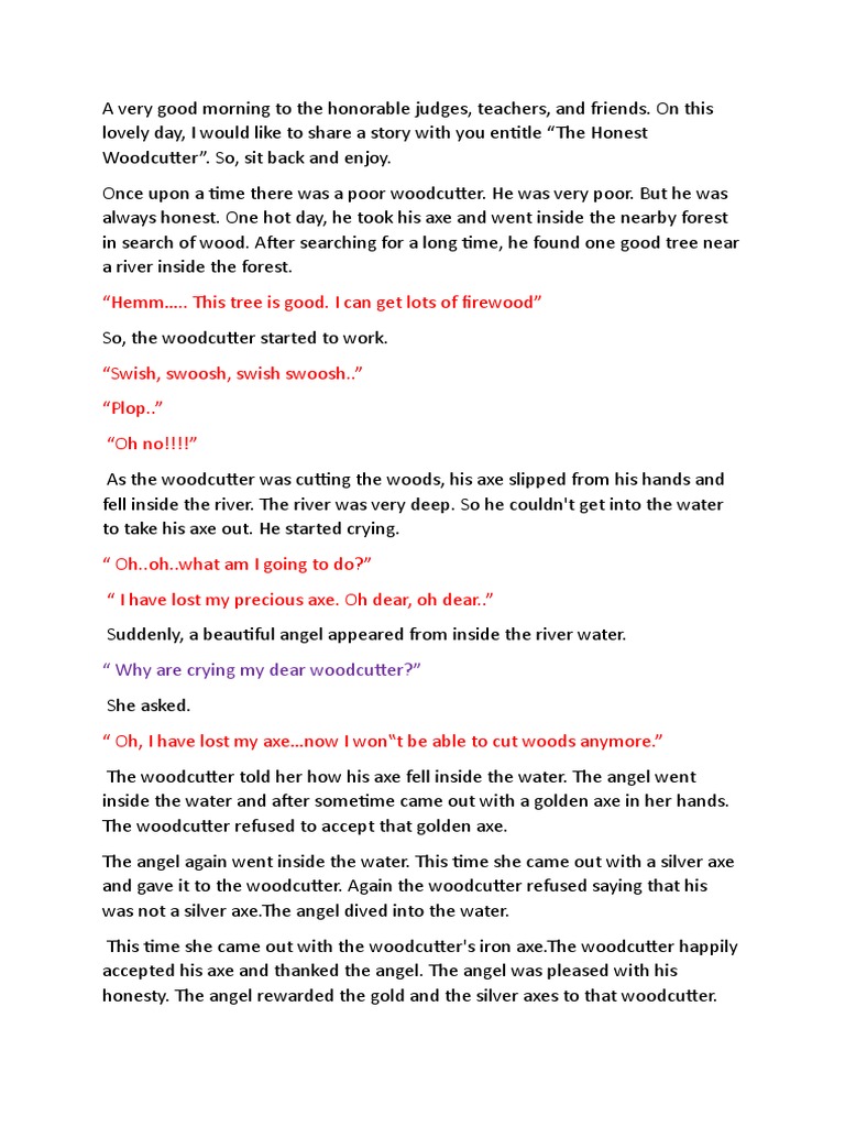 The Honest Woodcutter's Reward | PDF