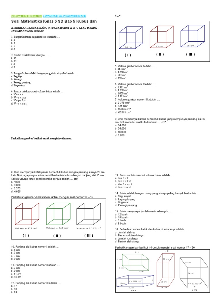 Selisih Volume Kotak Pensil Kubus | PDF