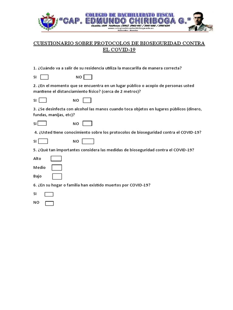 Cuestionario Sobre Protocolos de Bioseguridad Contra El Covid | PDF