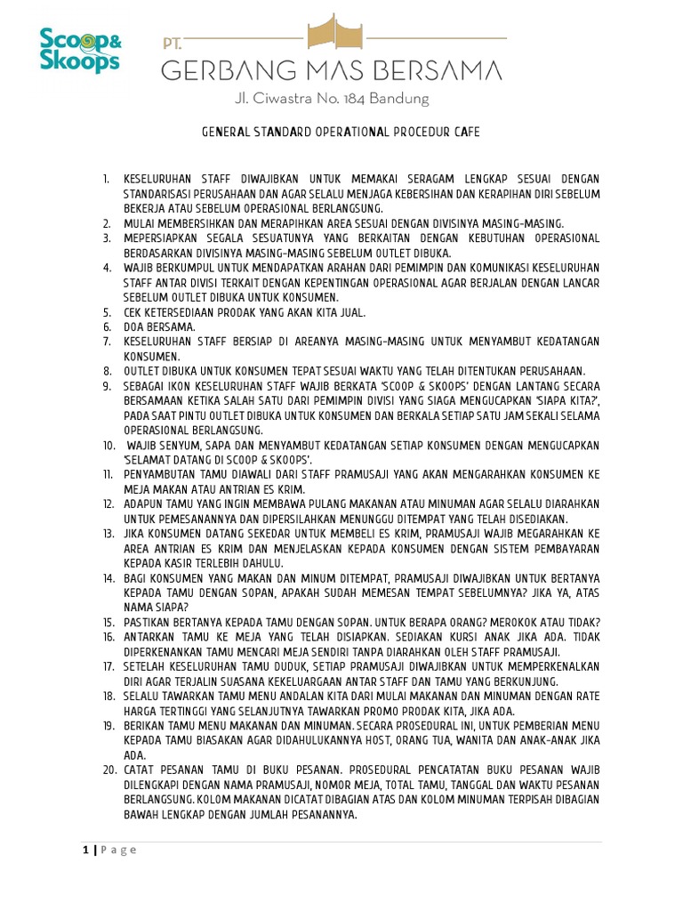 General SOP Cafe | PDF