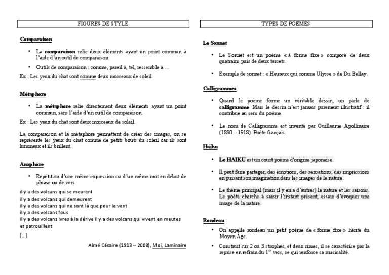 Vocabulaire de La Poésie - Figures de Style Et Types de Poèmes | PDF
