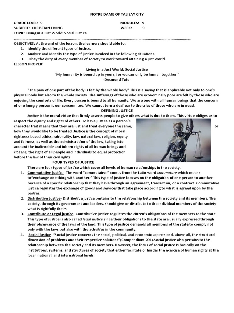 Christian Living Module 9 Week 9 | PDF | Justice | Crime & Violence