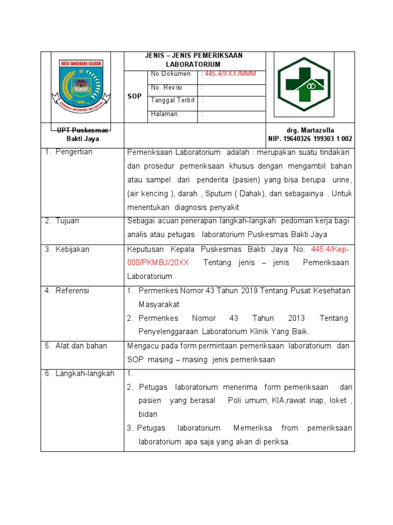 3-9-01.SOP_JENIS_–_JENIS_PEMERIKSAAN_LABORATORIUM | PDF