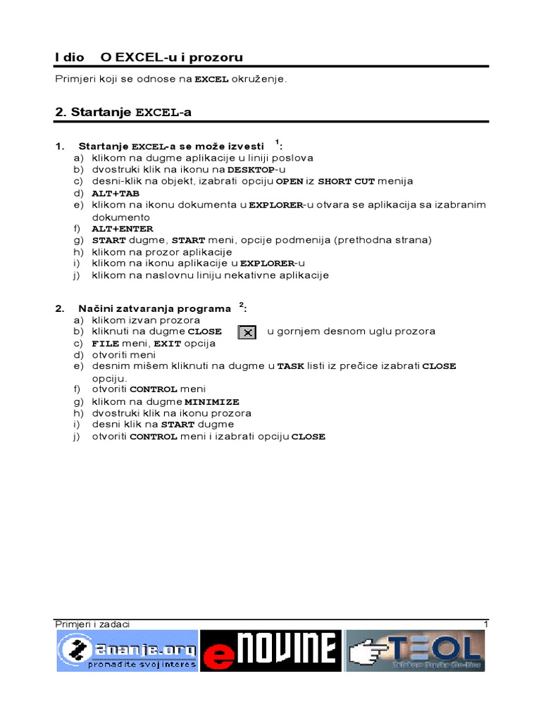 Excel Primjeri Zadaci | PDF
