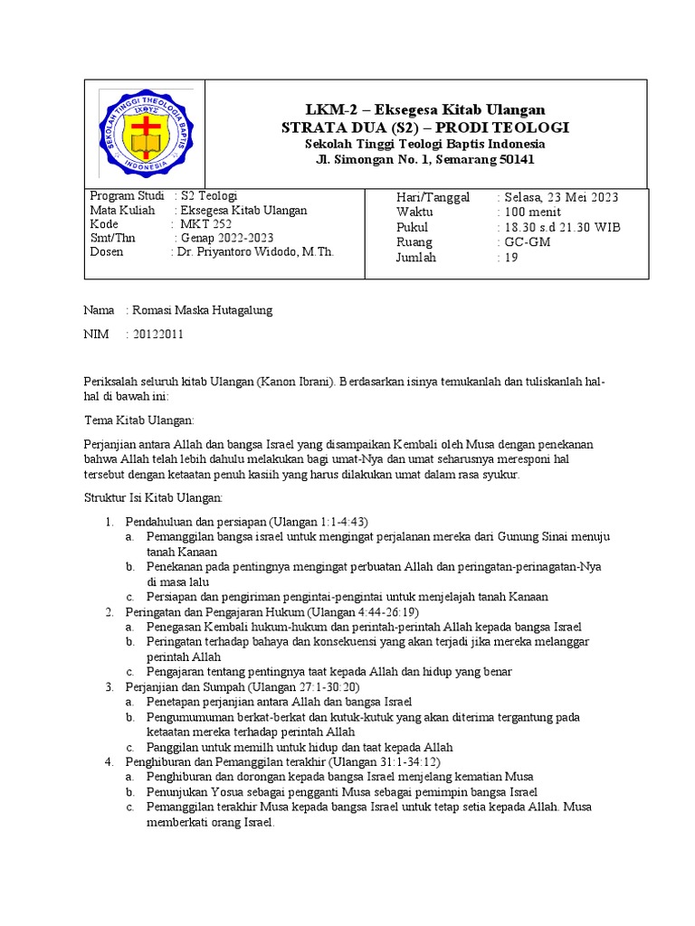LKM-2 Isi Kitab Ulangan (2023) | PDF