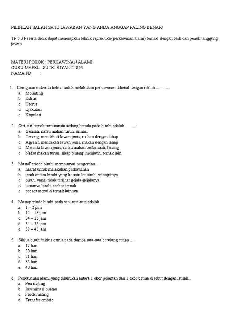 Soal Latihan MP Perkawinan Alami | PDF