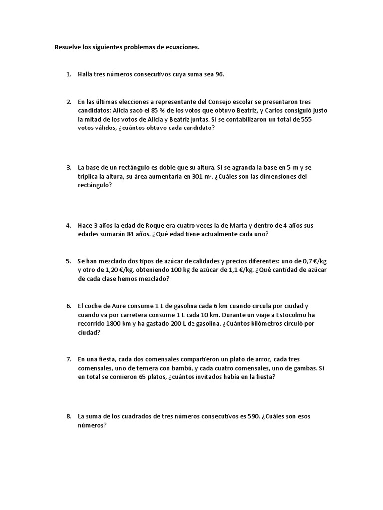 Problemas Ecuaciones | PDF