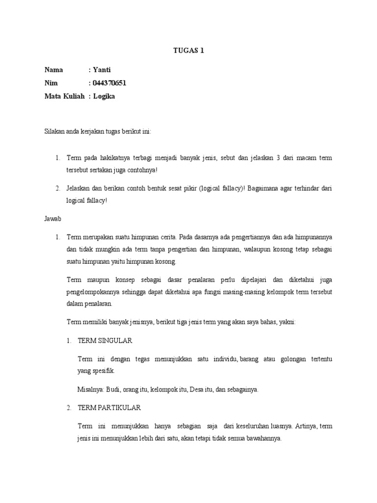 Tugas 1 Logika | PDF