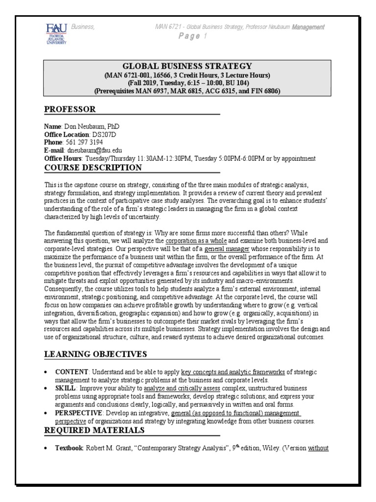Global Business Strategy Course Overview | PDF | Strategic Management ...