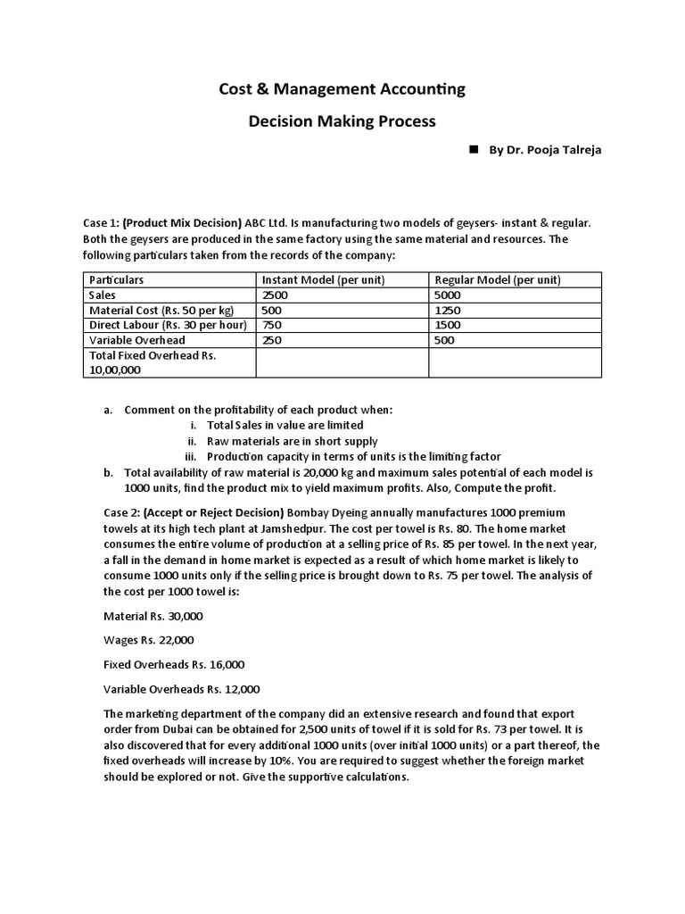 Decision Making Questions | PDF | Cost | Profit (Economics)