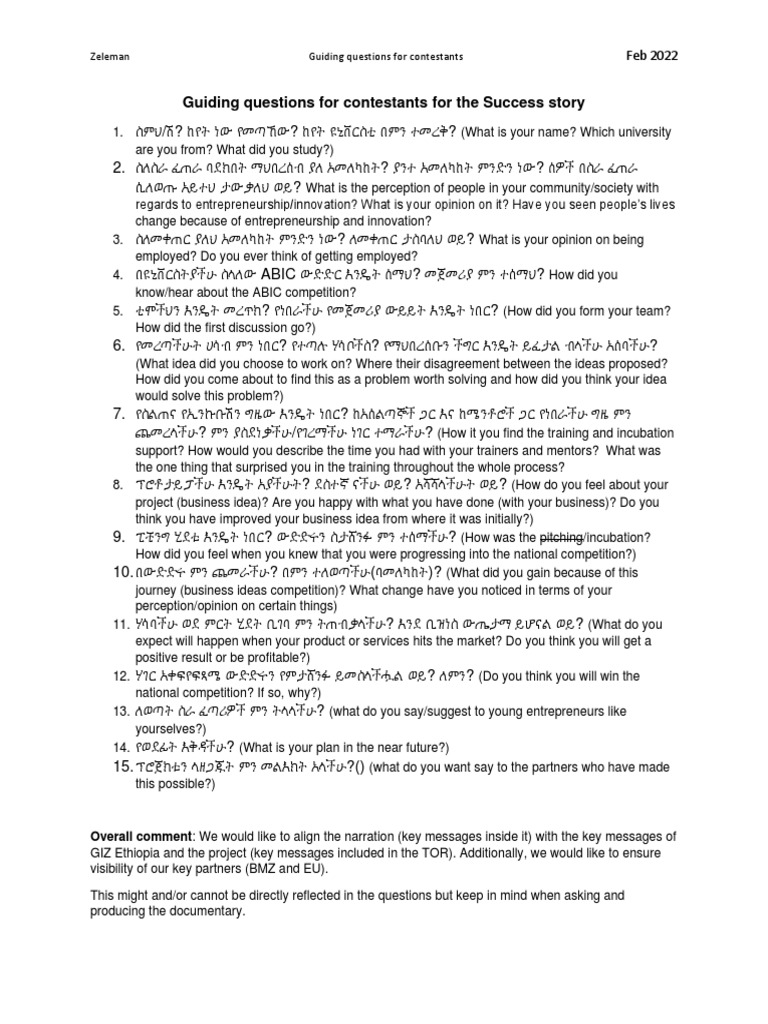 Success Story Contestant Questions | PDF