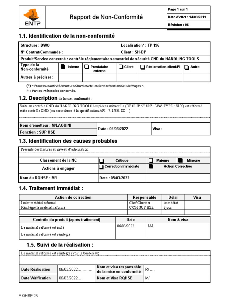 Rapport de Non Conformite Suite Au Controle CND 2022 | PDF | Business