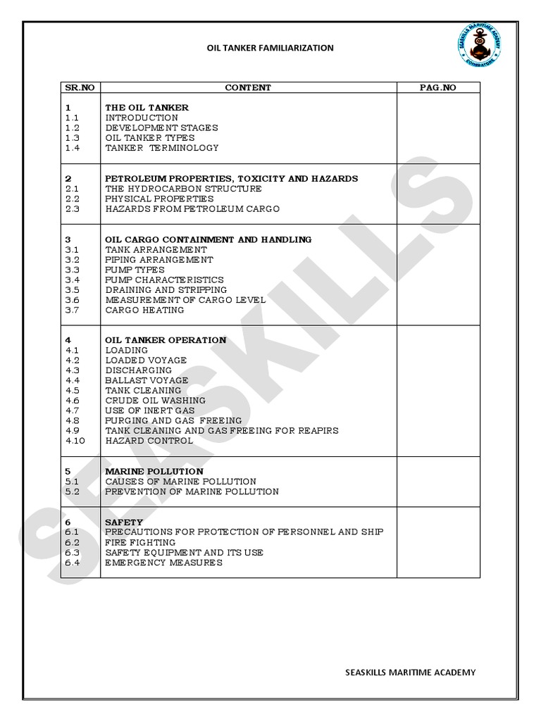 Oil Tanker Familiarization Handout Seaskills Maritime Academy | PDF ...
