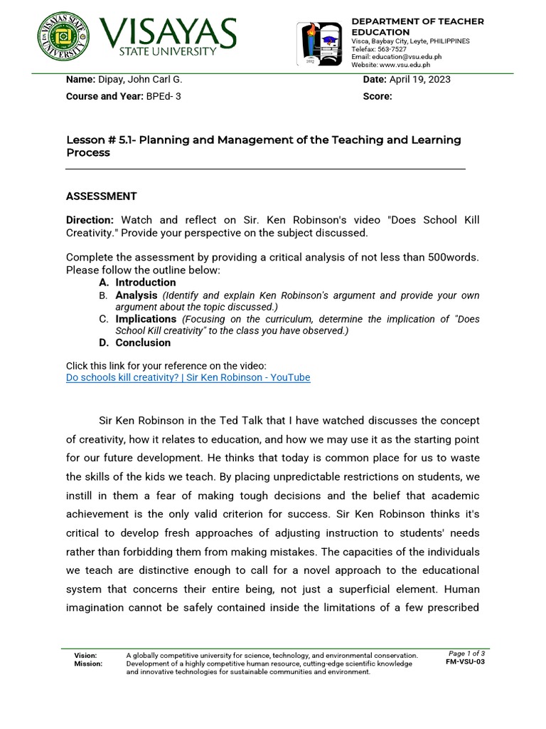 Module 5 - Lesson 5.1 | PDF | Creativity | Educational Assessment