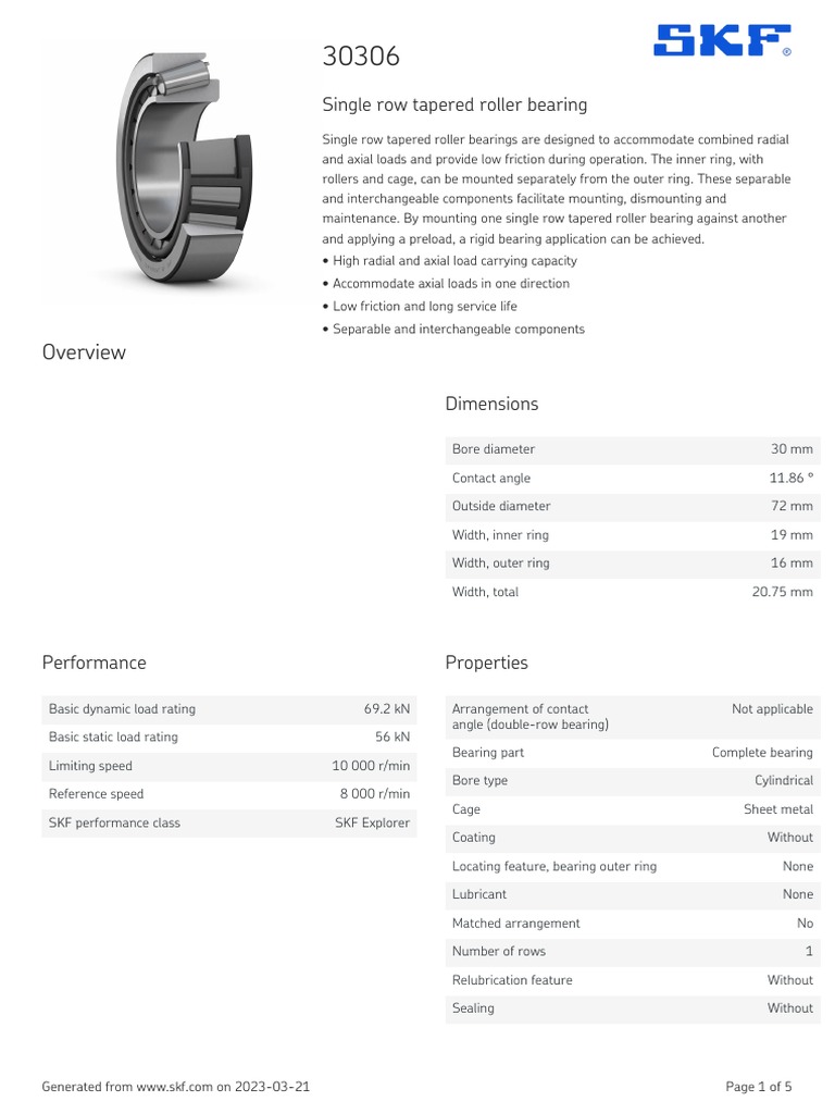 SKF 30306 Specification | PDF | Bearing (Mechanical) | License