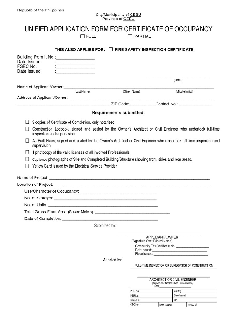 Unified Application for Occupancy Certificate | PDF