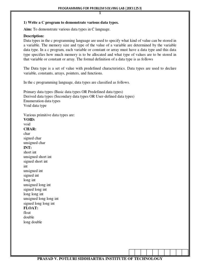 PPS Lab Record | PDF | Data Type | C (Programming Language)