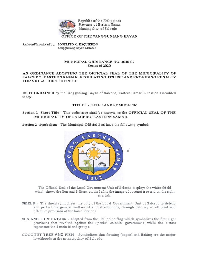 Municipal-Ordinance-2020-07-Official-Seal | PDF | Local Ordinance ...