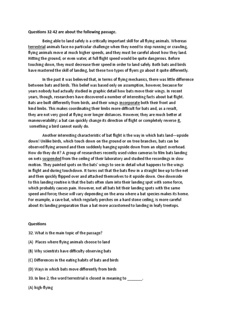 Reading Comprehension Sample Test 5 | PDF | Bat | Flight