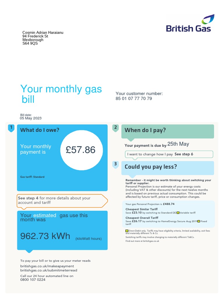 Gas Bill Summary for Mexborough Resident | PDF | Energy Economics | Nature